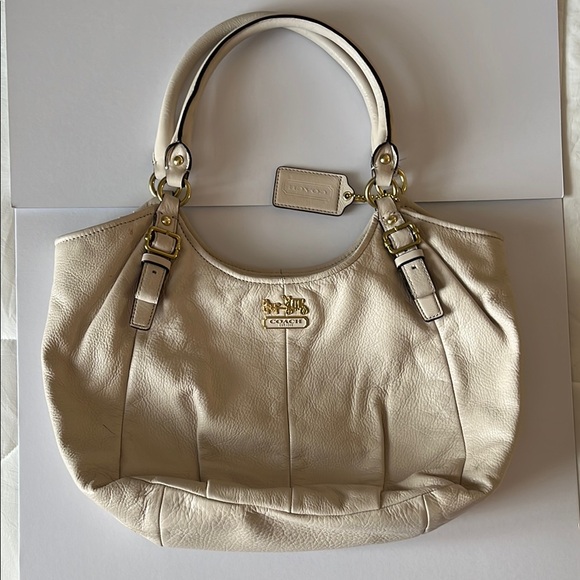 Coach | Bags | Coach Cream Leather Tote Bag | Poshmark